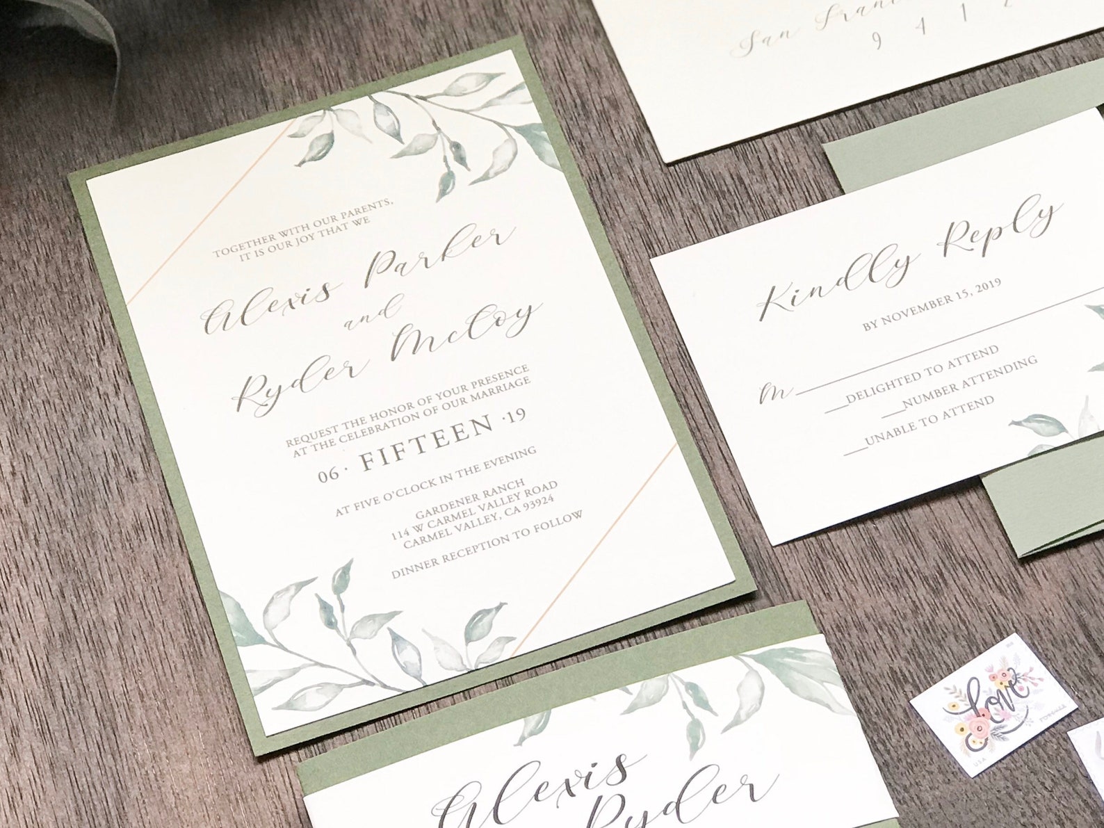 Greenery Wedding Invitation Set W/ Gold Geometric & | Etsy