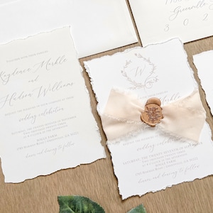 Elegant Natural Wedding Invitation Set, Deckled Edge, Vintage Antique ...