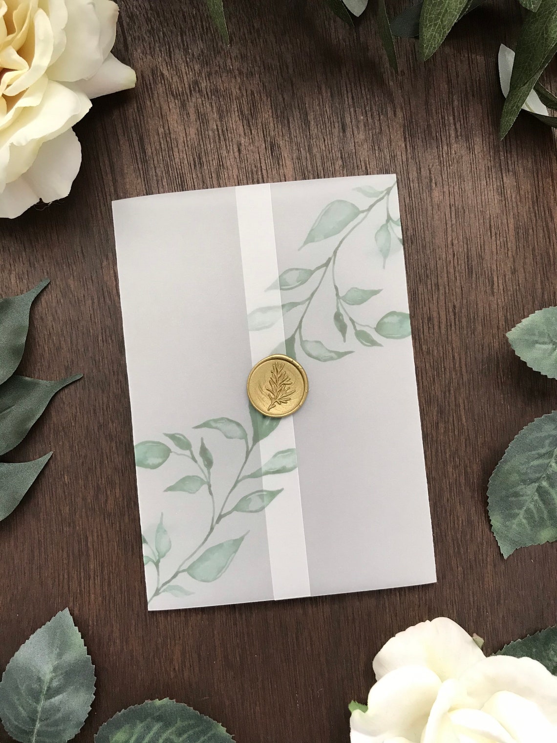 Printed Watercolor Greenery Vellum Jacket Vellum Wrap for 5 X | Etsy