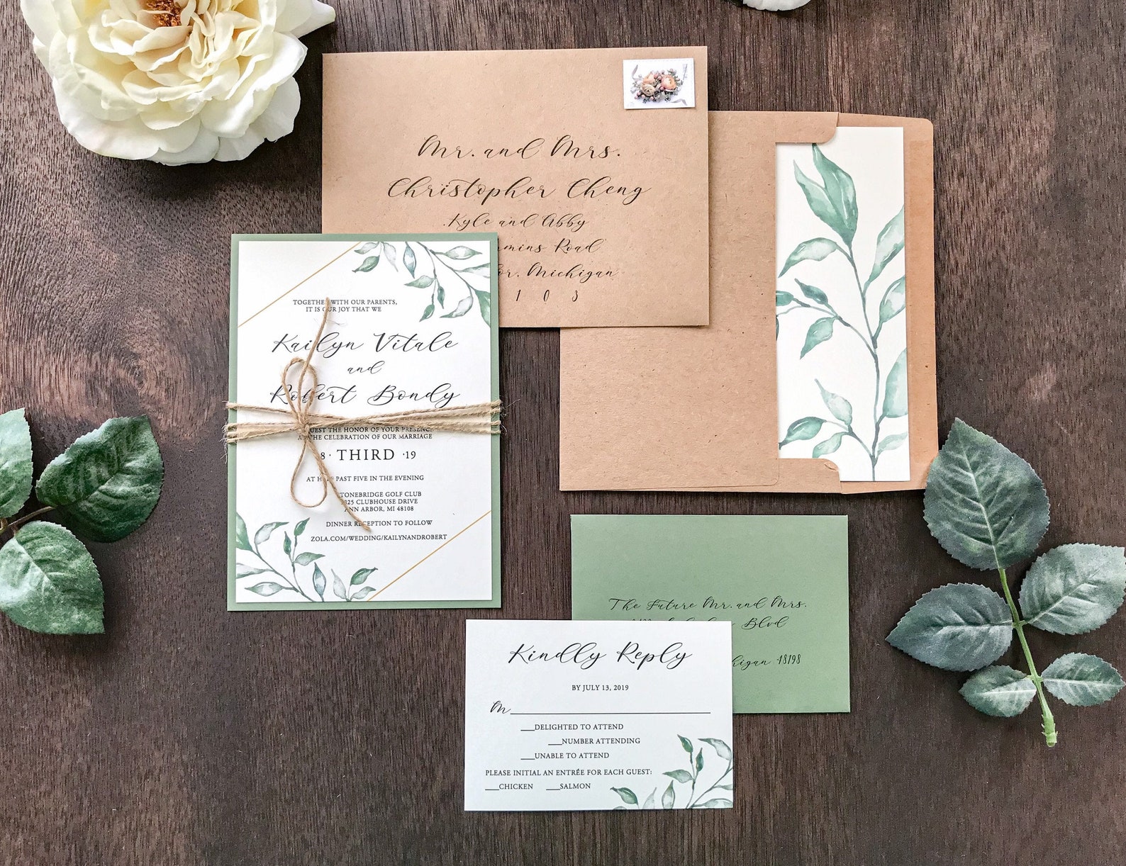 Rustic Greenery Wedding Invitation Set With Gold Geometric | Etsy