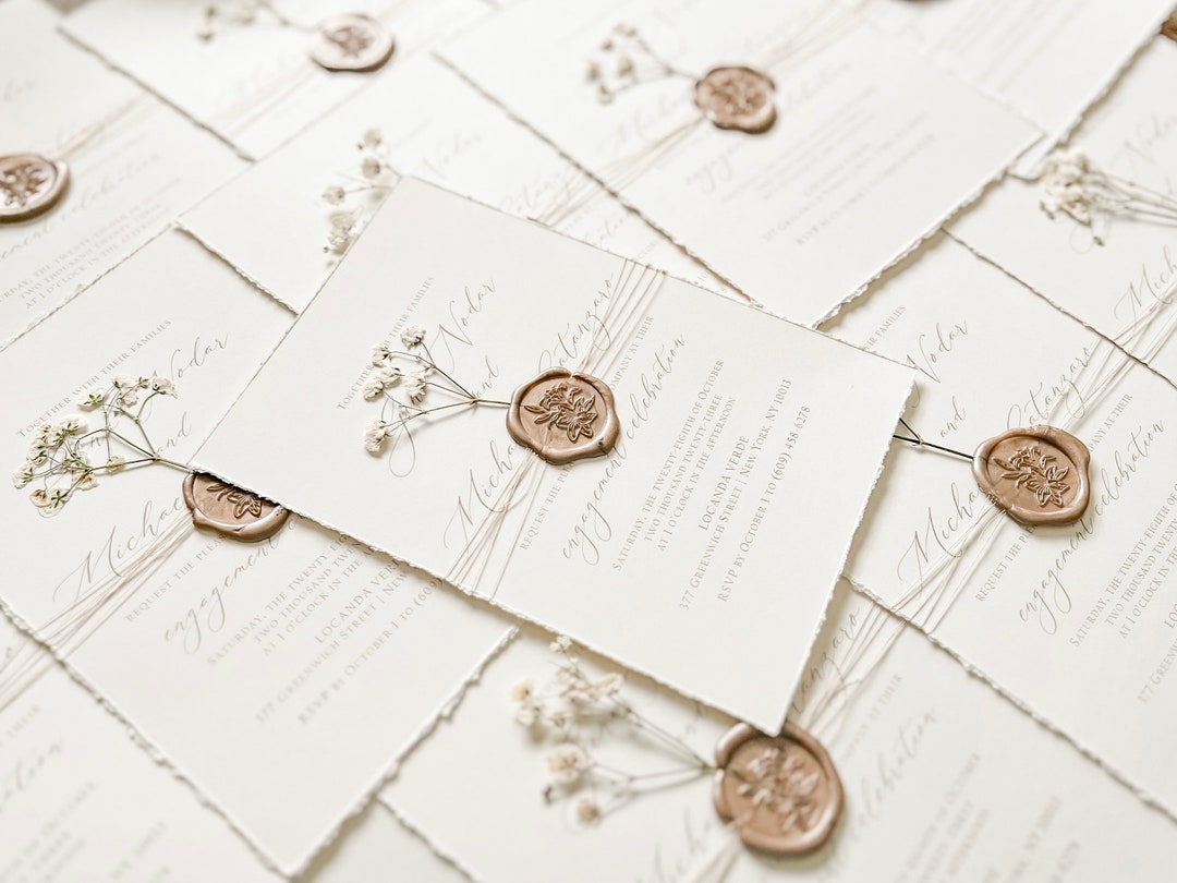 Elegant Baby’s Breath Wedding Invitation Set W/ Deckled Edge, Khaki ...
