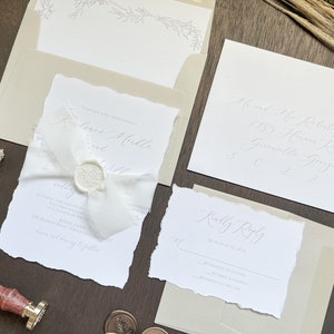 Elegant Vintage Wedding Invitation Set W/ Deckled Edge, Wax Seal ...