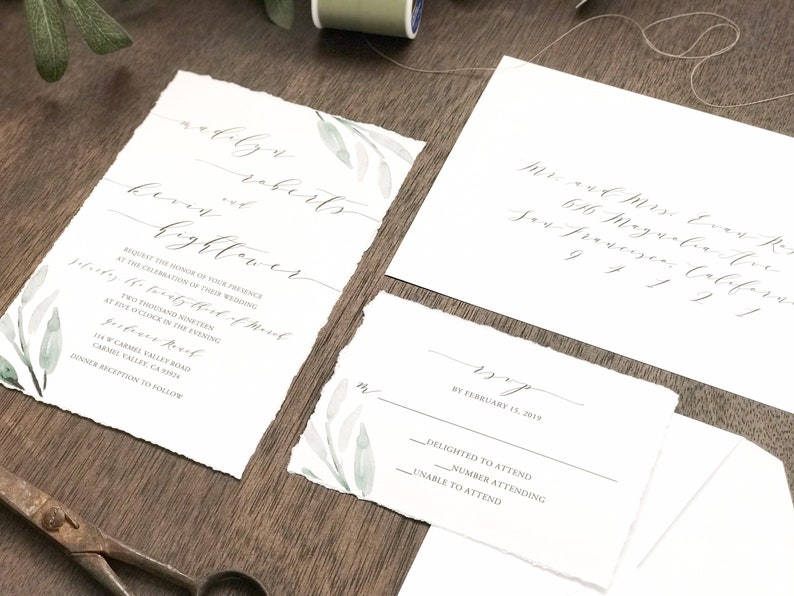 Deckled Edge Wedding Invitation Set Hand Torn Edges Torn - Etsy
