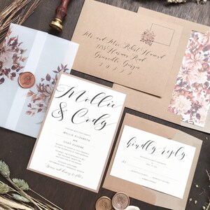 Rustic Boho Wedding Invitation Set W/ Vellum and Copper Wax Seal, Rust ...