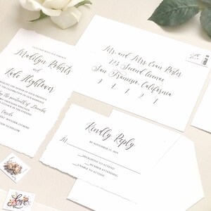 Deckled Edge Wedding Invitation Set, Printed Hand Torn Invite, Simple ...