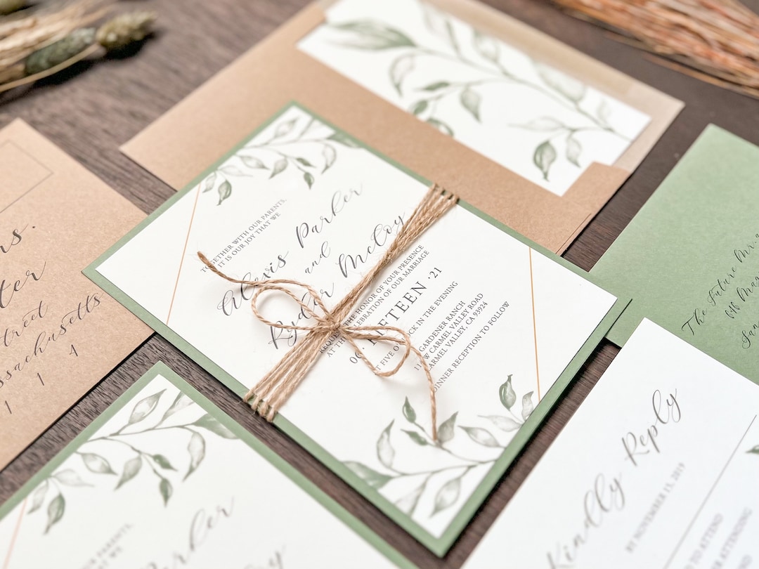Rustic Greenery Wedding Invitation Set With Green Eucalyptus Vines and ...