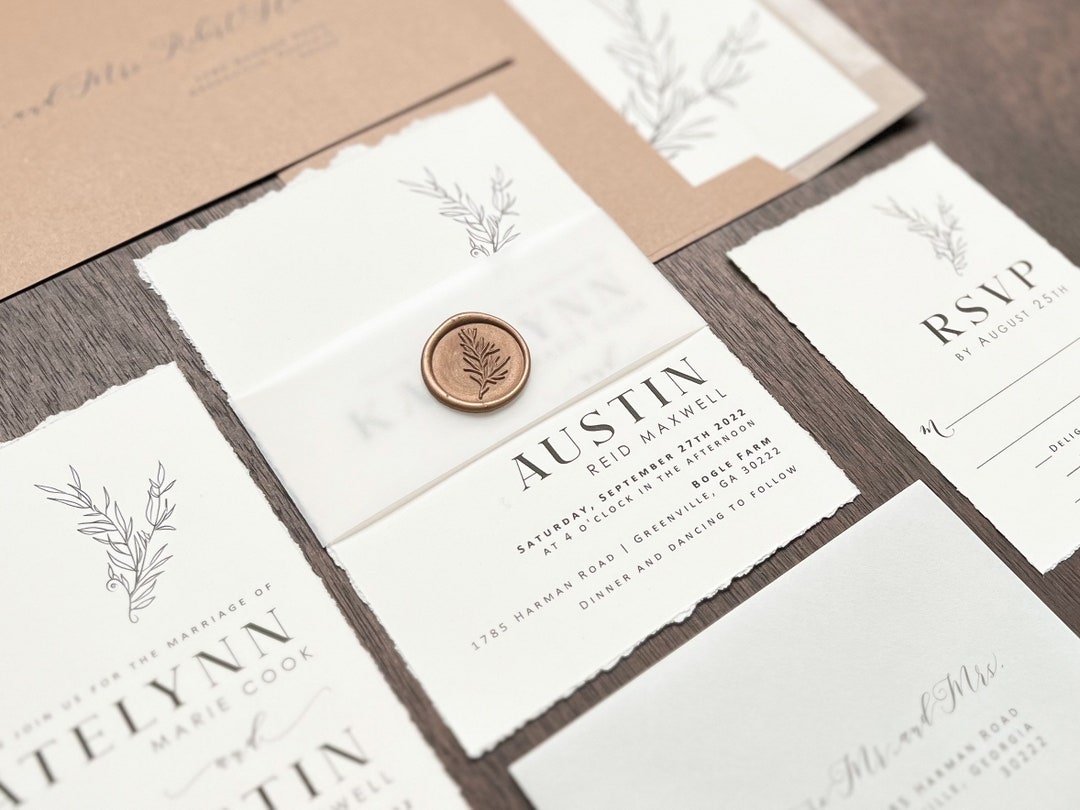 Simple Classic Ivory Wedding Invitation Set With Deckled Edge, Vellum ...