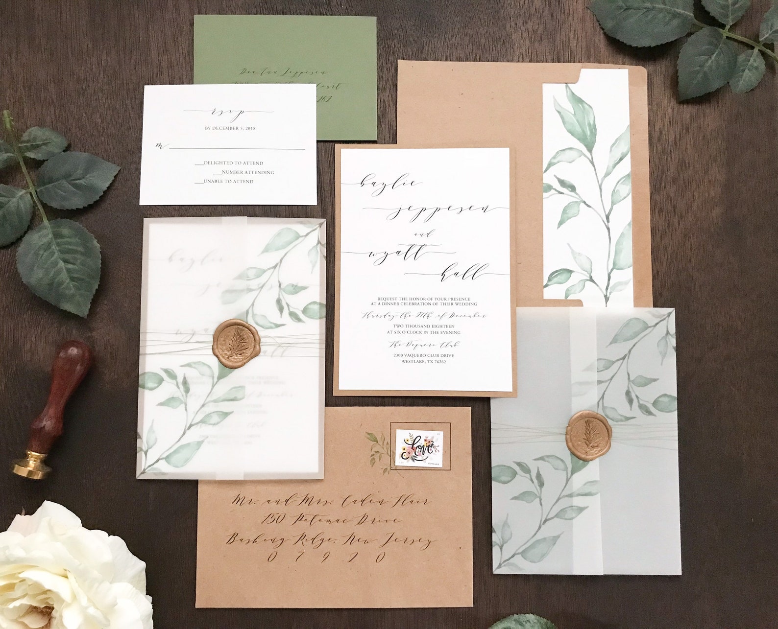 Vellum Wedding Invitation Set With Wax Seal and Printed - Etsy