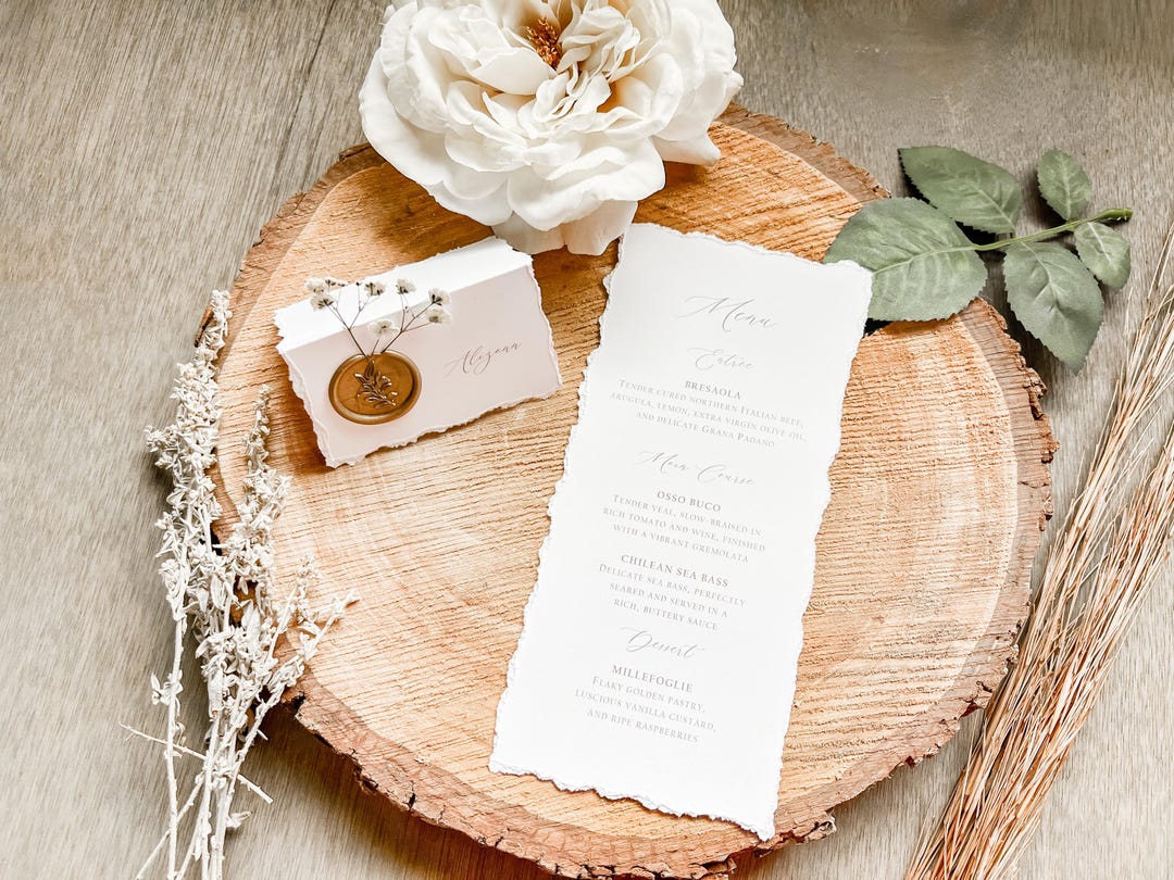 Elegant Deckled Edge Menus for Wedding Reception or Rehearsal Dinner ...