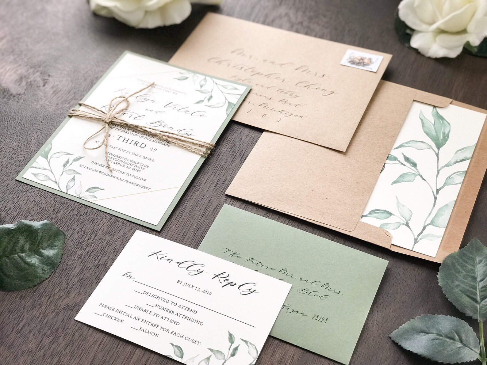 Rustic Greenery Wedding Invitation Set With Gold Geometric - Etsy