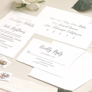 Deckled Edge Wedding Invitation Set, Printed Hand Torn Invite, Simple ...