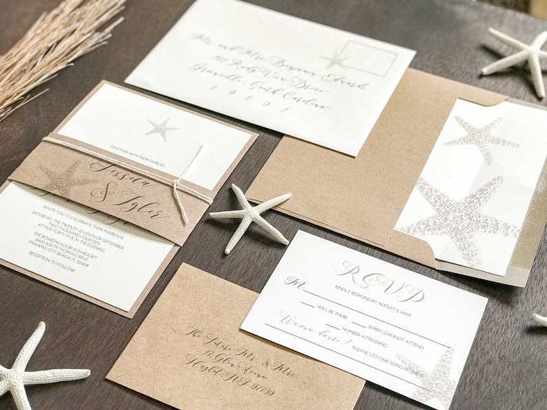 Rustic Beach Wedding Invitation Set, Starfish Wedding Invitation ...