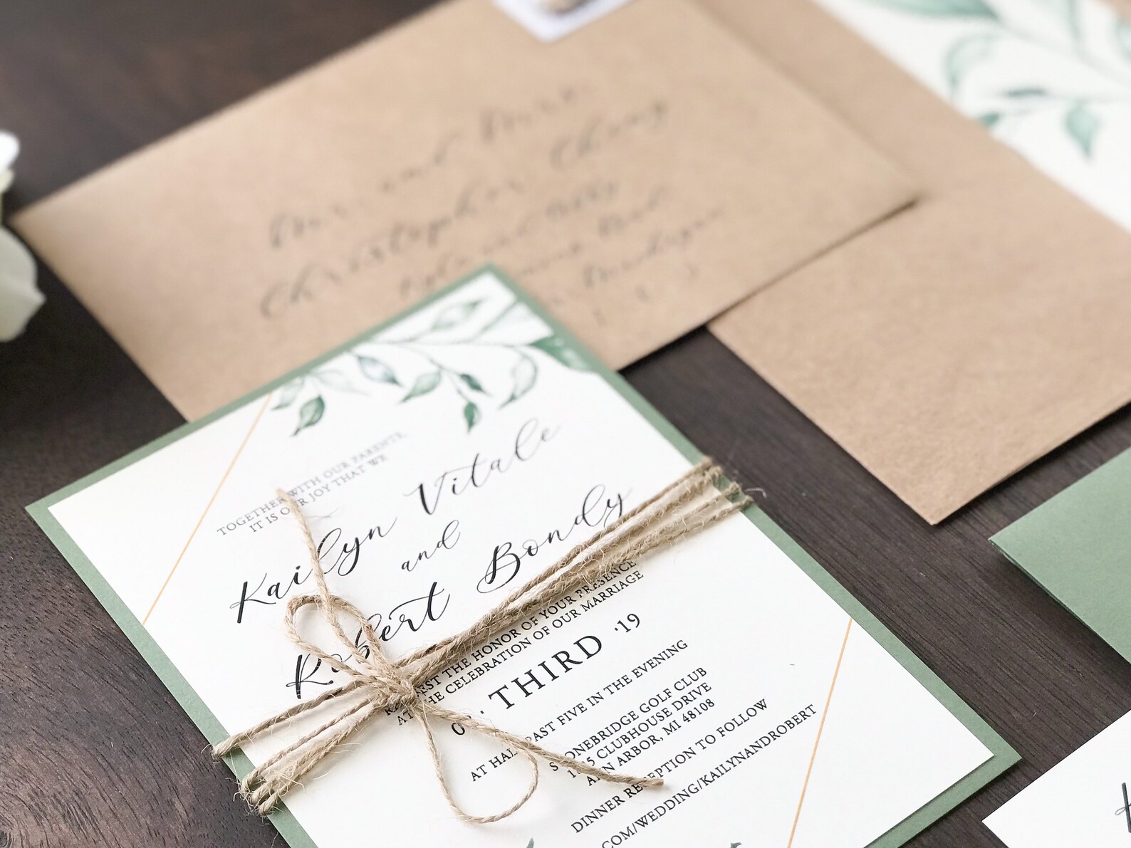 Rustic Greenery Wedding Invitation Set With Gold Geometric | Etsy