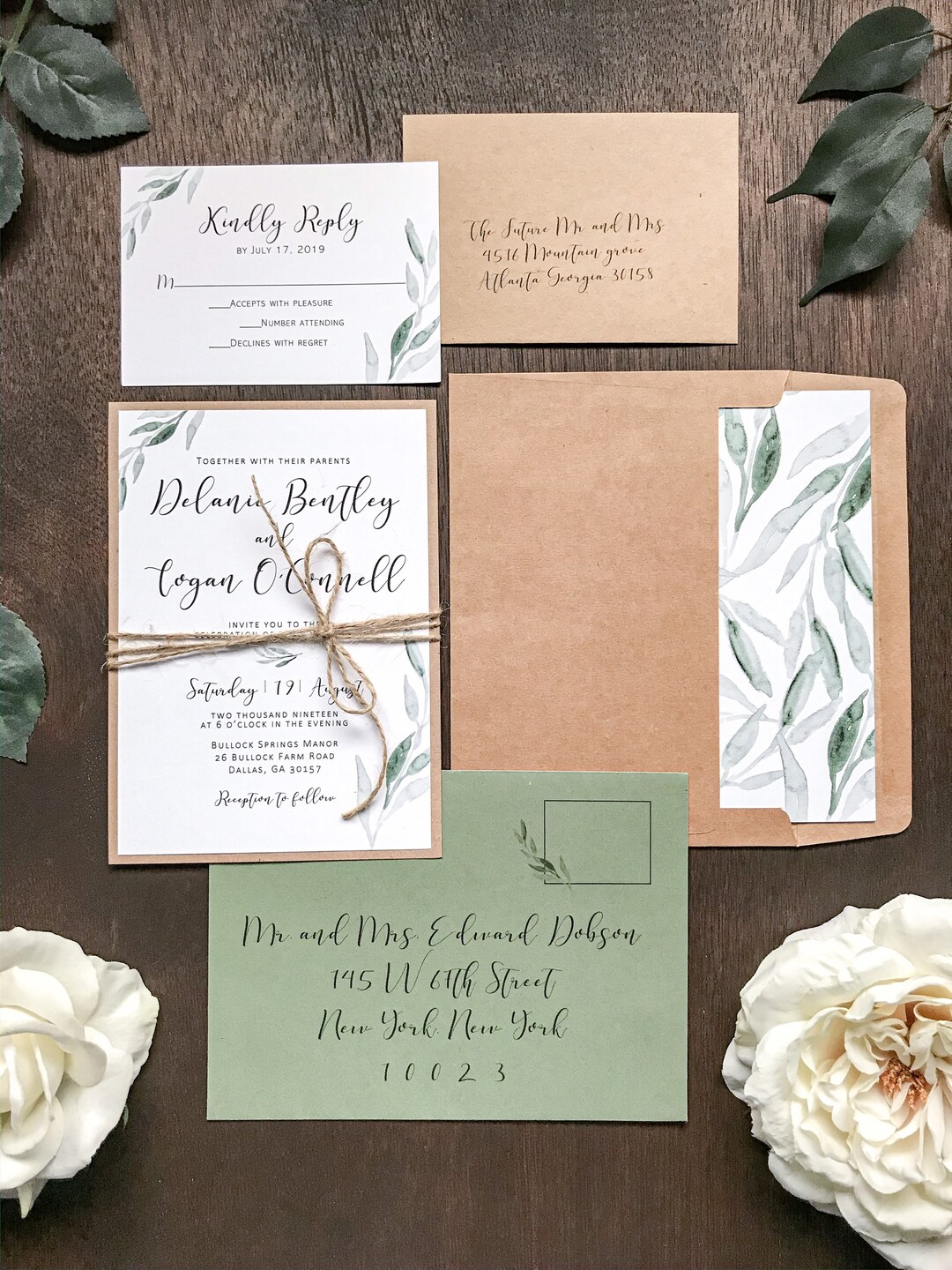 Rustic Greenery Wedding Invitation With Jute Twine and Kraft Backer ...