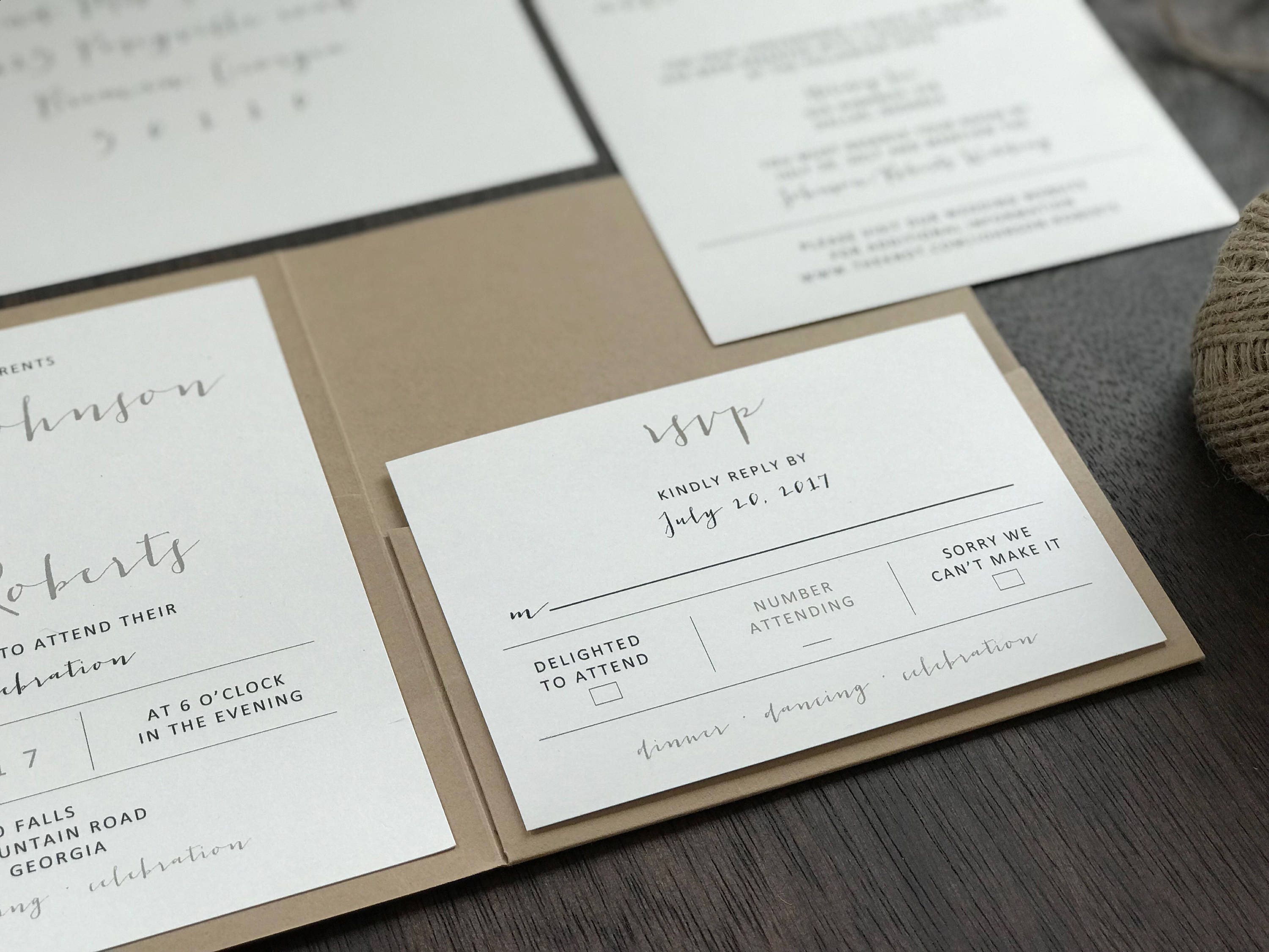 Pocket Wedding Invitation Set Rustic Wedding Invitation Lace | Etsy