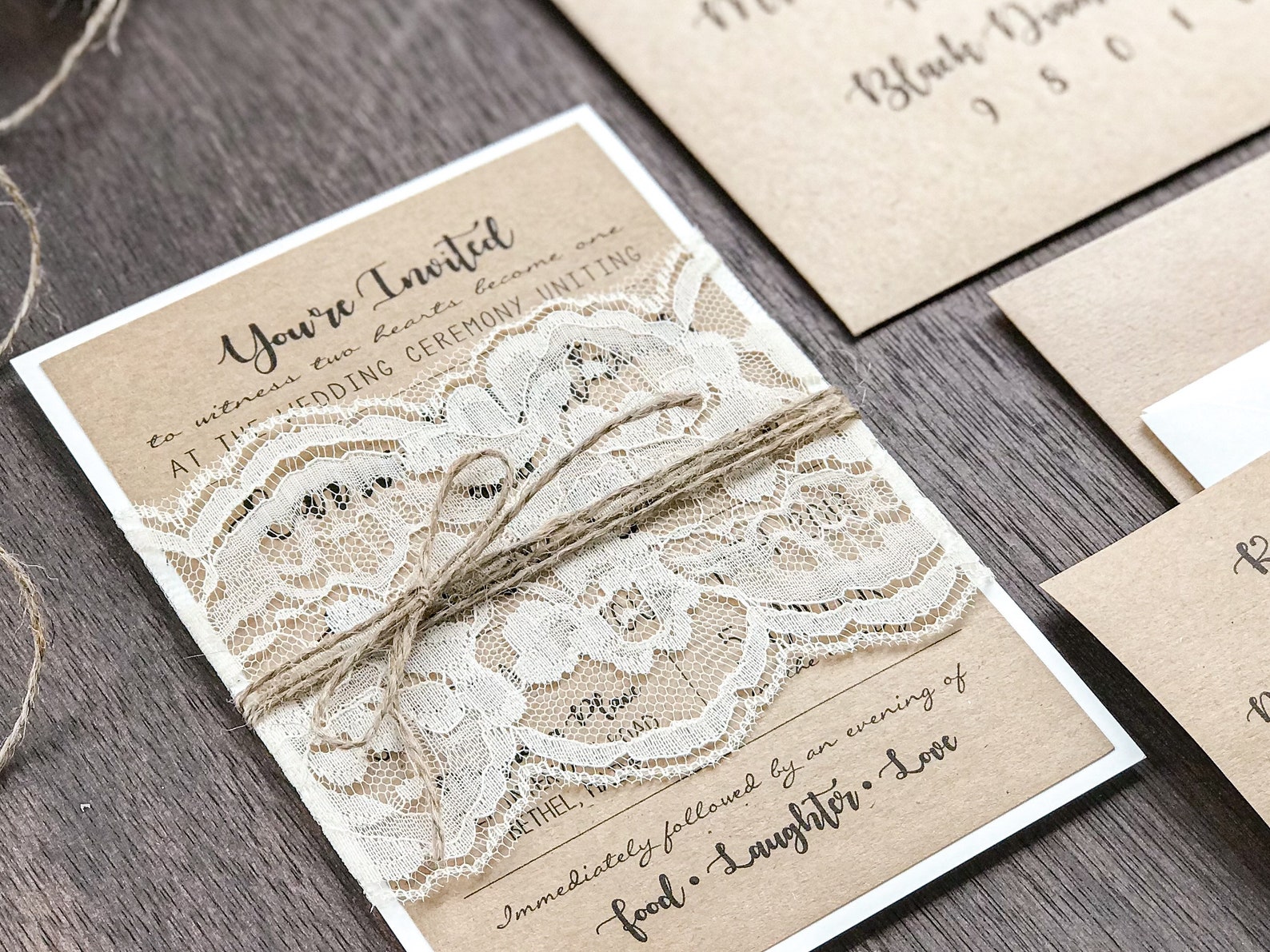 Rustic Lace Wedding Invitation Set Printed on Kraft Vintage - Etsy