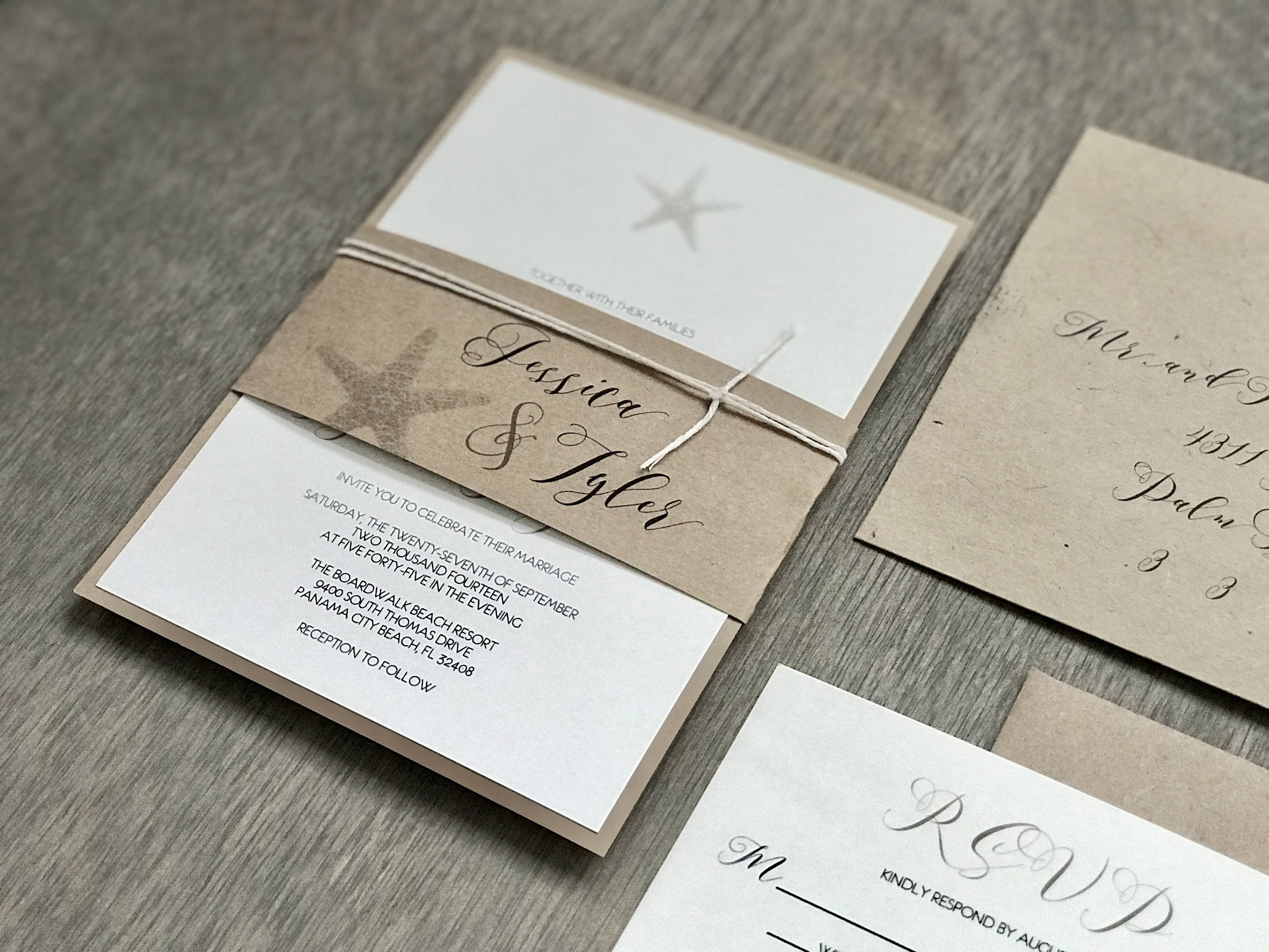 Rustic Beach Wedding Invitation Set Starfish Wedding | Etsy