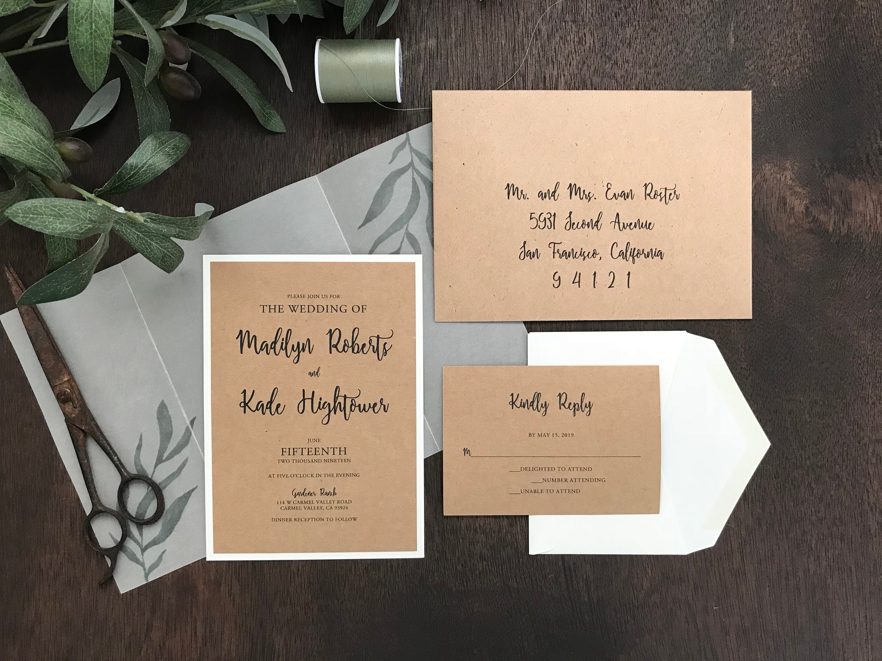 Gate fold Wedding Invitation Set Vellum Wedding Invitation | Etsy