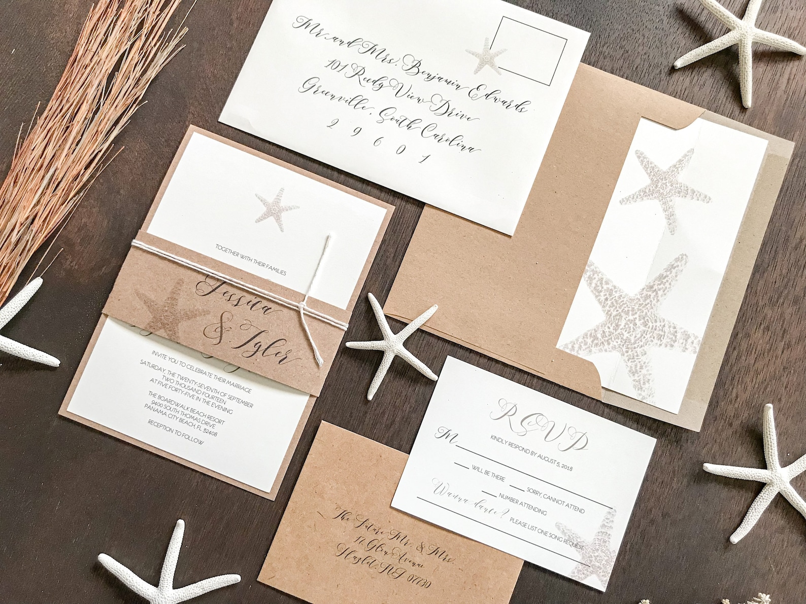 Rustic Beach Wedding Invitation Set, Starfish Wedding Invitation ...