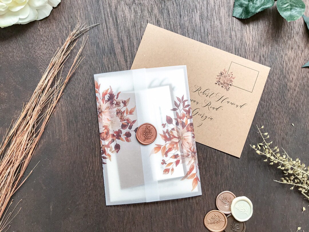 Fall Vellum Jacket With Rust Colored Leaves, Autumn Florals, Vellum ...