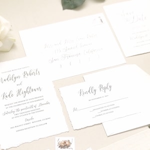 Deckled Edge Wedding Invitation Set, Printed Hand Torn Invite, Simple ...