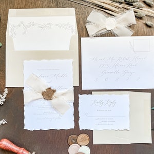 Vintage Elegant Wedding Invitation Set W/ Deckled Edge, Wax Seal ...