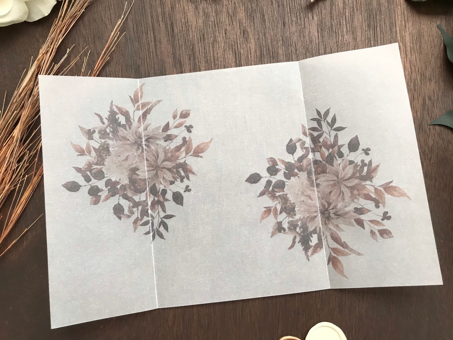 Fall Vellum Jacket With Rust Colored Leaves, Autumn Florals, Vellum ...