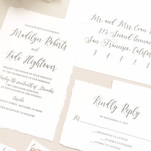 Deckled Edge Wedding Invitation Set, Printed Hand Torn Invite, Simple ...