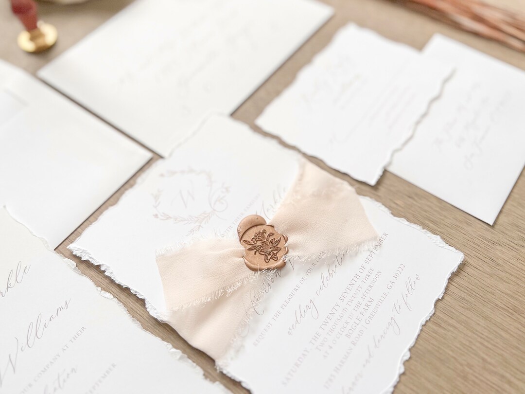Elegant Natural Wedding Invitation Set, Deckled Edge, Vintage Antique ...