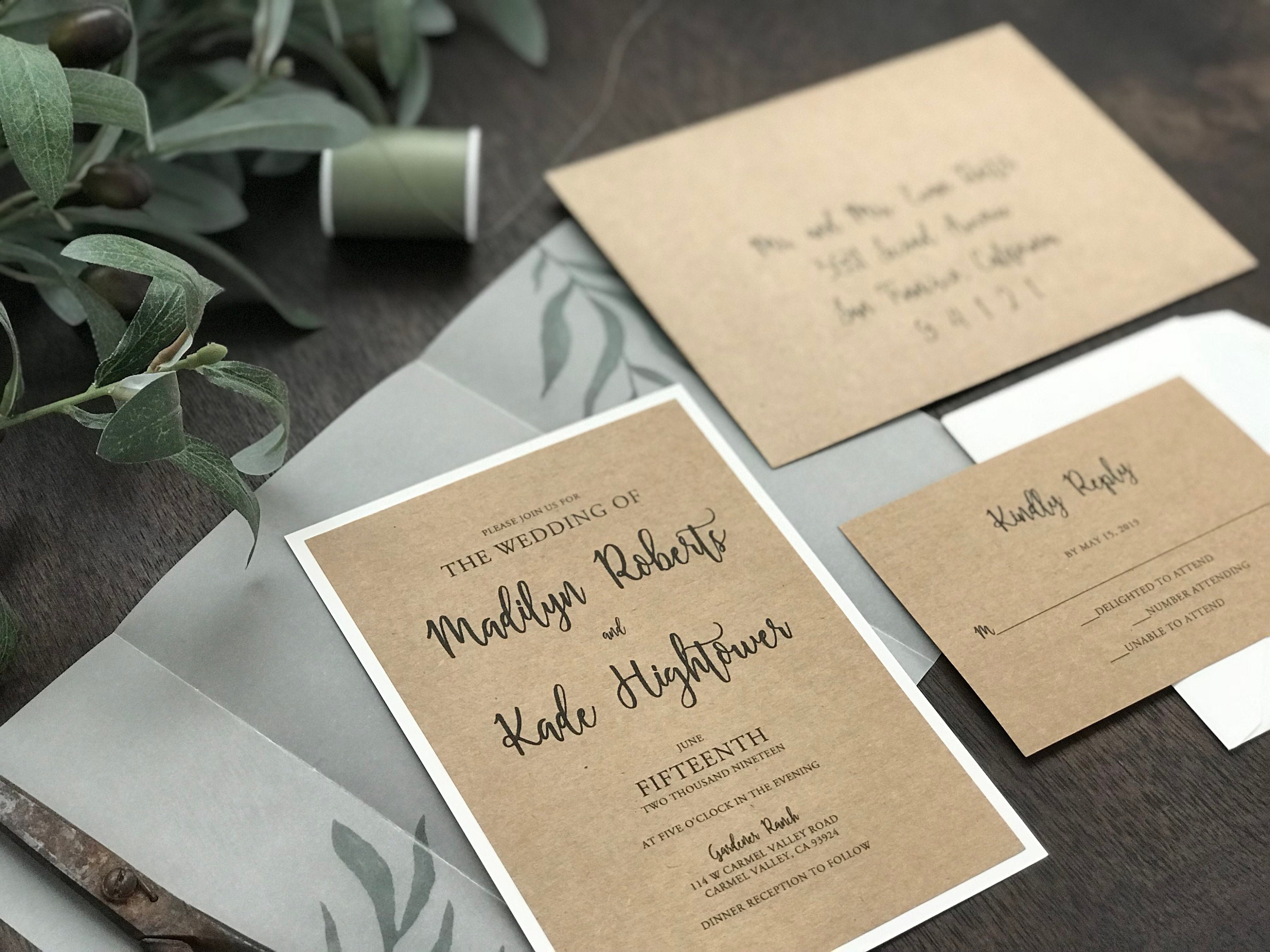 Gate fold Wedding Invitation Set Vellum Wedding Invitation | Etsy