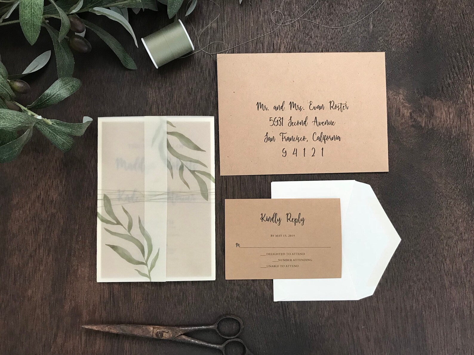 Gate Fold Wedding Invitation Set Vellum Wedding Invitation | Etsy