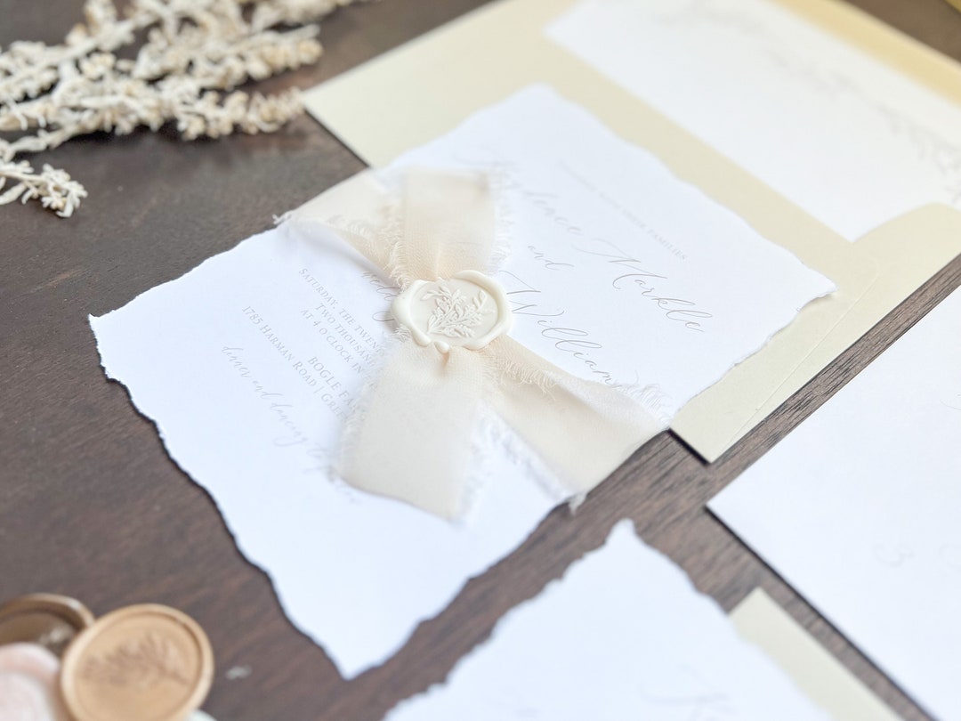 Vintage Classic Wedding Invitation Set W/ Deckled Edge Wax Seal ...