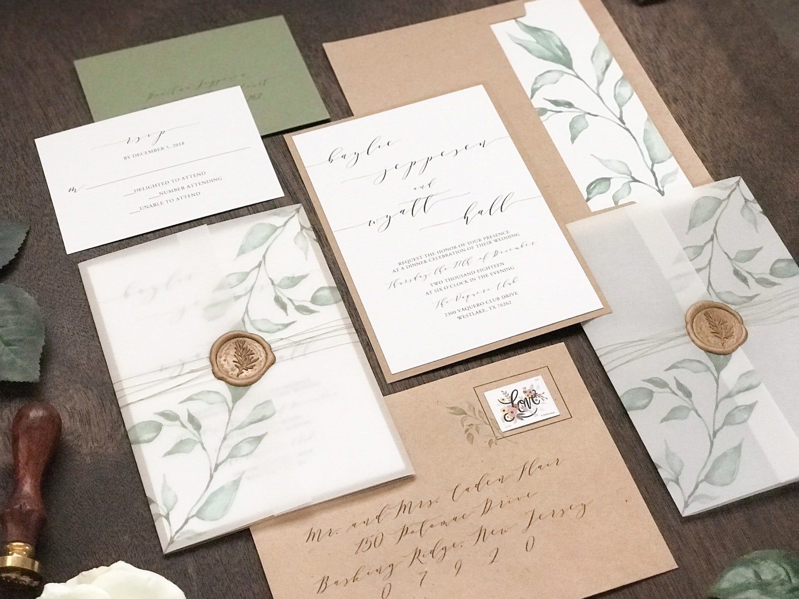 Vellum Wedding Invitation Set With Wax Seal and Printed Eucalyptus ...