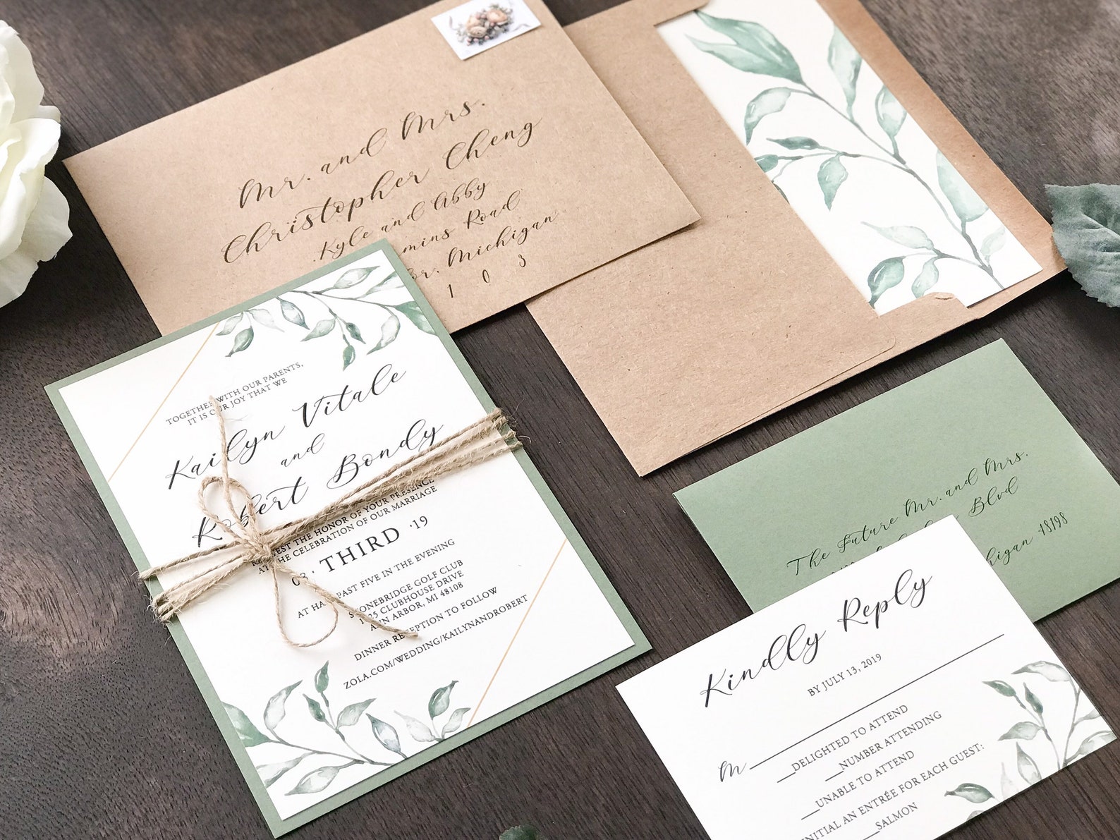 Rustic Greenery Wedding Invitation Set With Gold Geometric | Etsy