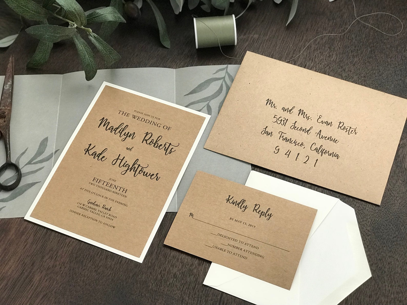 Gate fold Wedding Invitation Set Vellum Wedding Invitation | Etsy