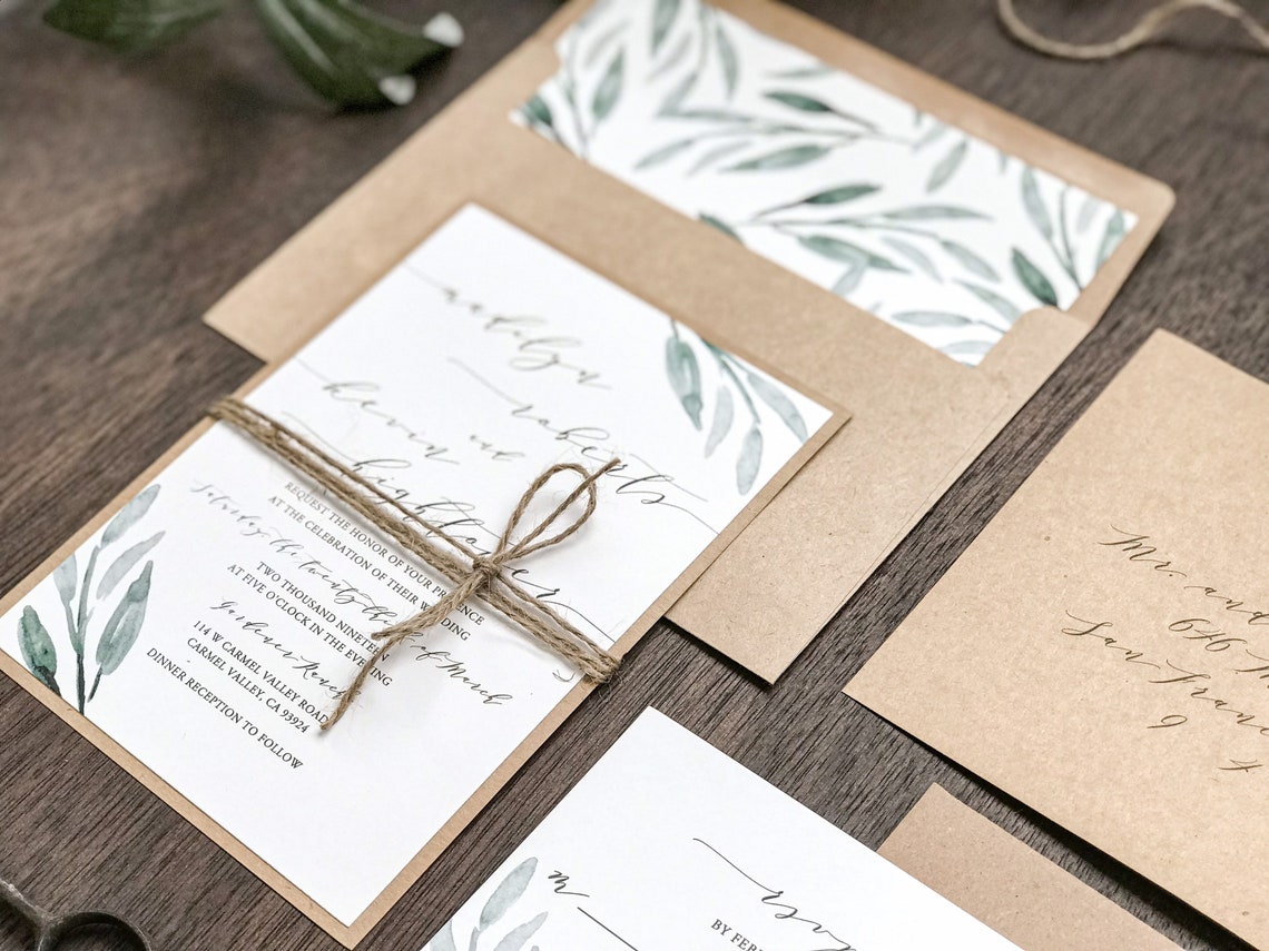 Rustic Botanical Wedding Invitation Set with twine Watercolor | Etsy