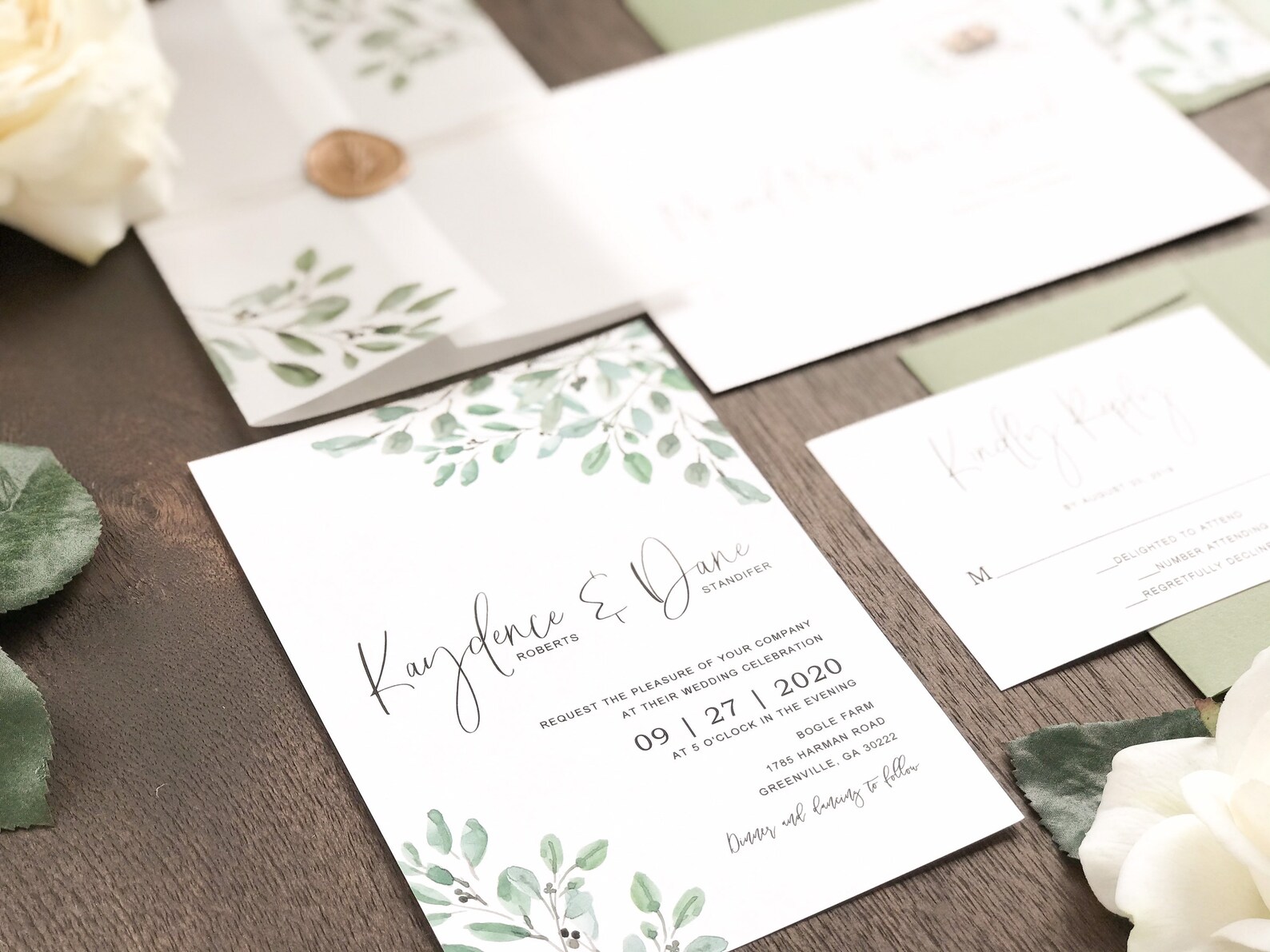 Vellum Wedding Invitation Set With Wax Seal and Watercolor Eucalyptus ...