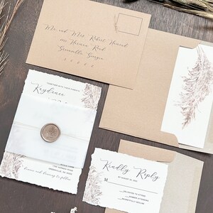 Pampas Grass Wedding Invitation Set With Deckled Edge, Vellum and Wax ...
