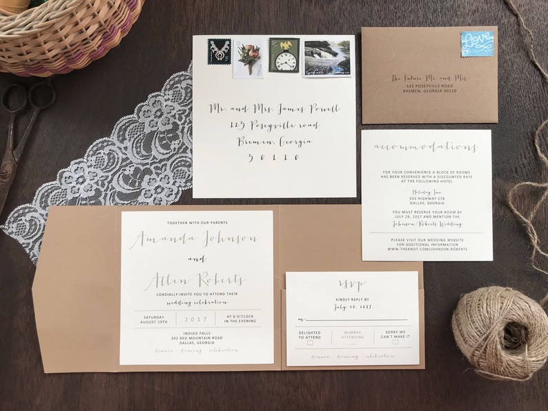 Rustic Wedding Invitation Set Elegant Wedding Invitation | Etsy