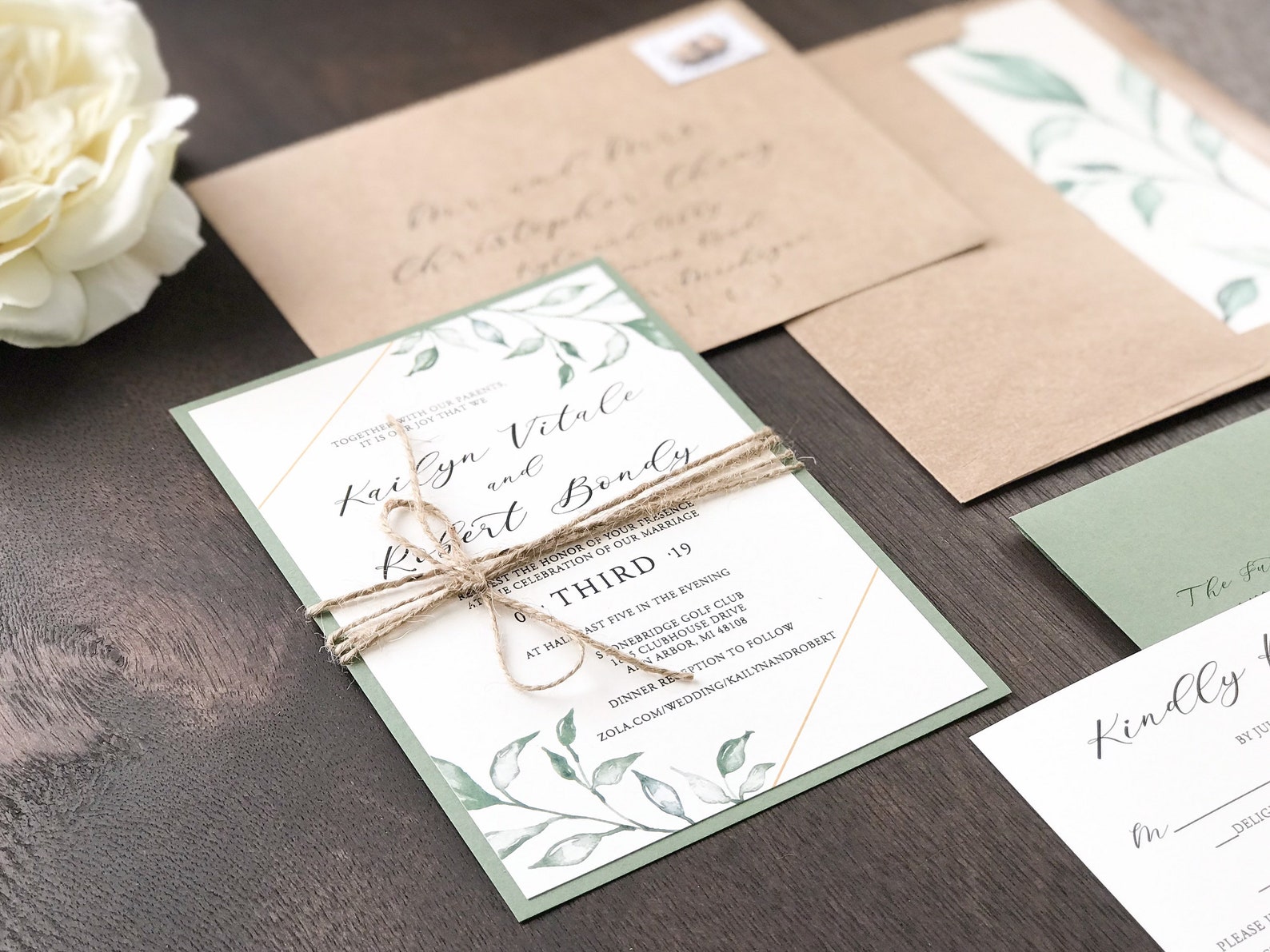 Rustic Greenery Wedding Invitation Set With Gold Geometric - Etsy