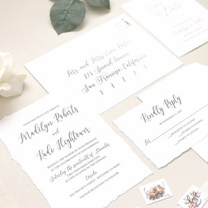Deckled Edge Wedding Invitation Set, Printed Hand Torn Invite, Simple ...