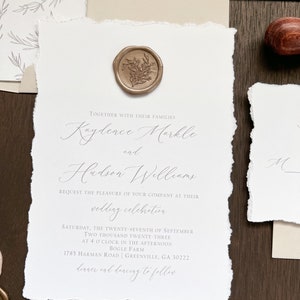 Wax Seal Wedding Invitation Set W/ Deckled Edging, Printed Warm Gray ...