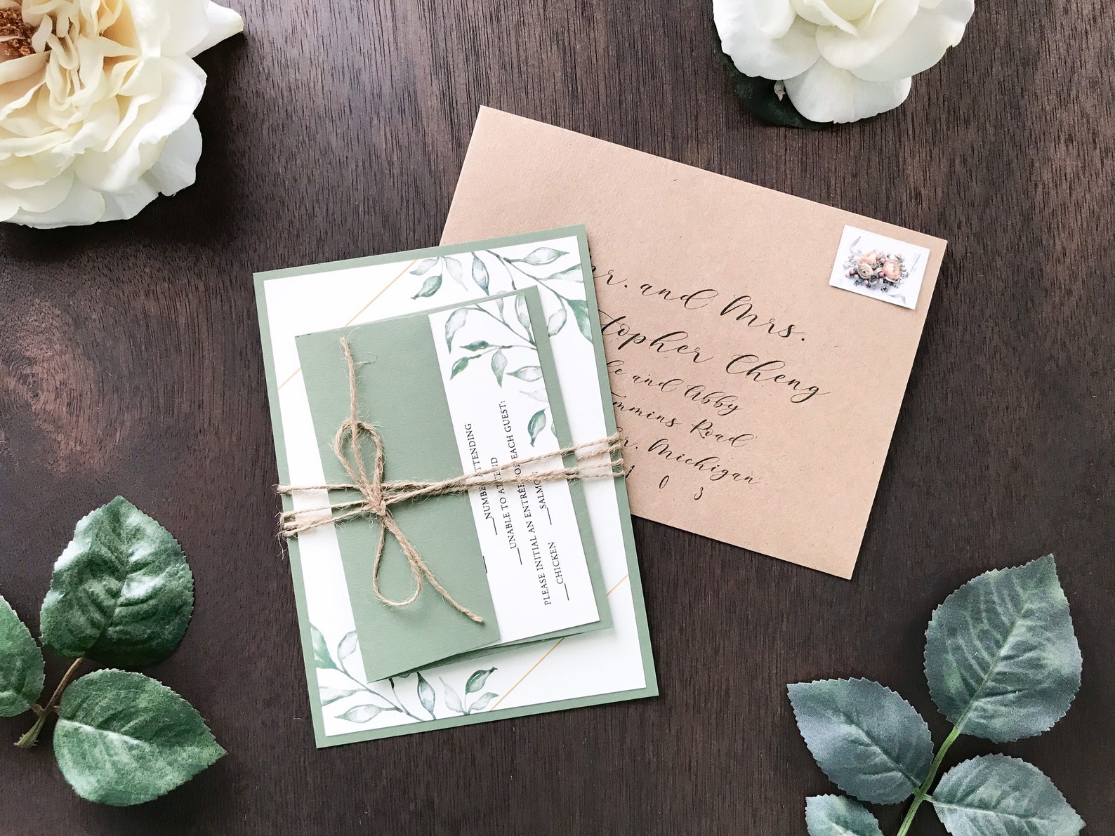 Rustic Greenery Wedding Invitation Set With Gold Geometric | Etsy