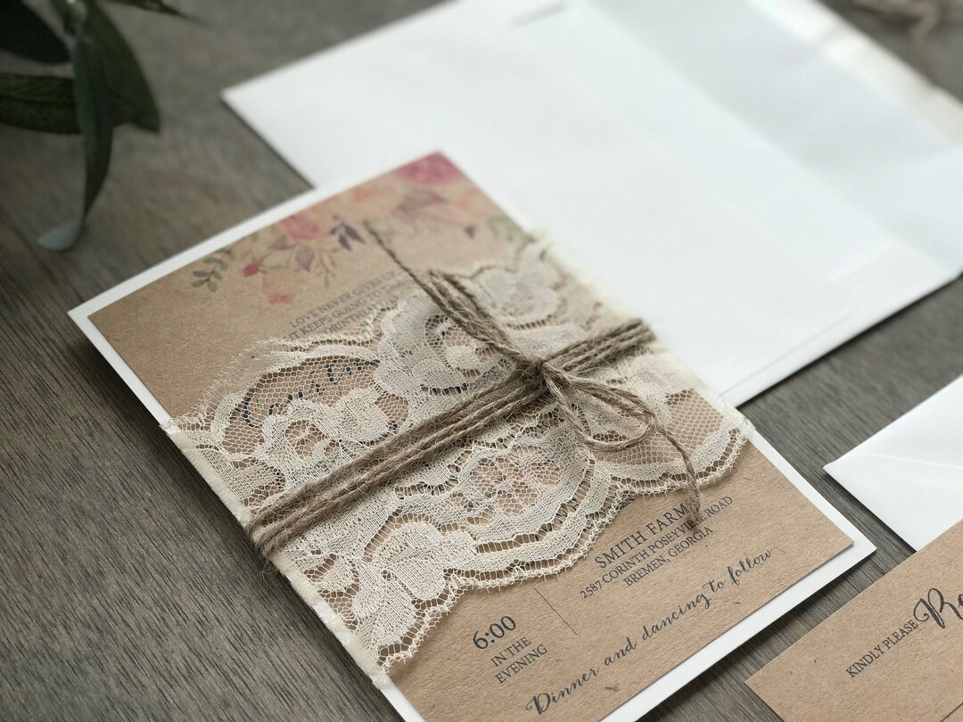 Rustic Elegant Floral Wedding Invitation Set, Country Chic Invite With ...