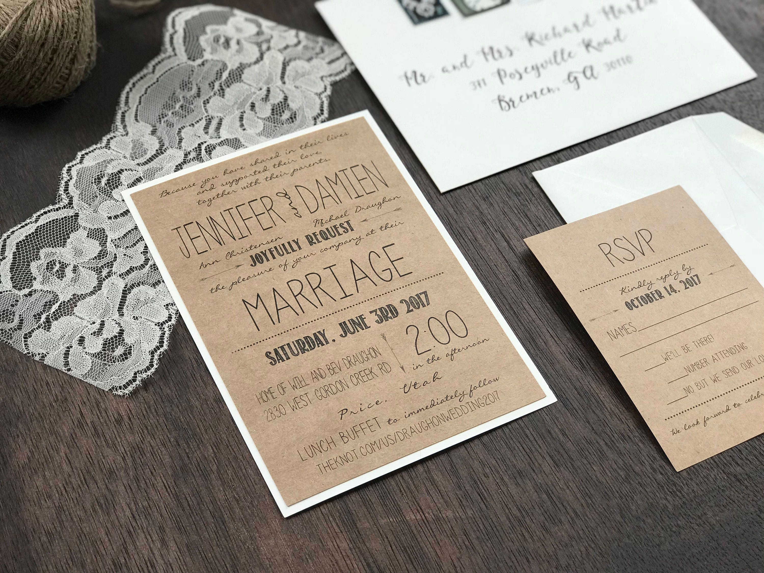 Rustic Elegant Wedding Set Vintage Rustic Wedding Invitation | Etsy