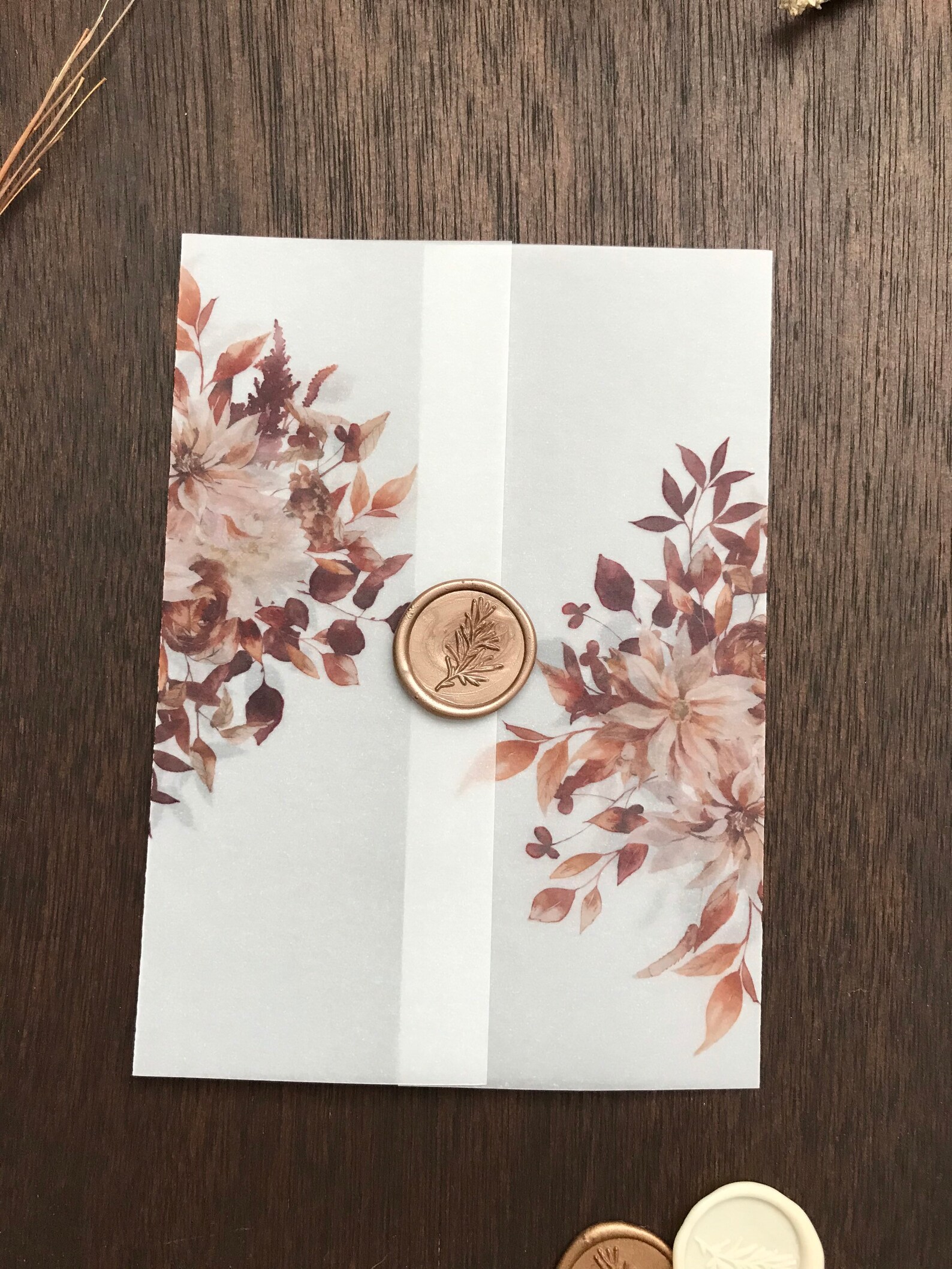 Fall Vellum Jacket With Rust Colored Leaves, Autumn Florals, Vellum ...