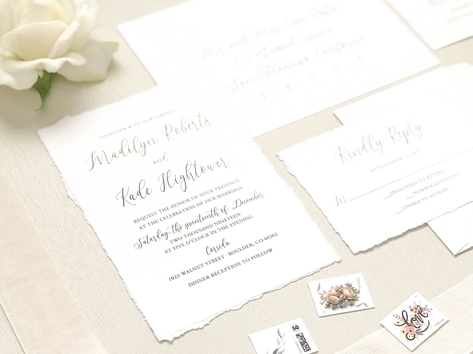 Deckled Edge Wedding Invitation Set Printed Hand Torn Invite - Etsy