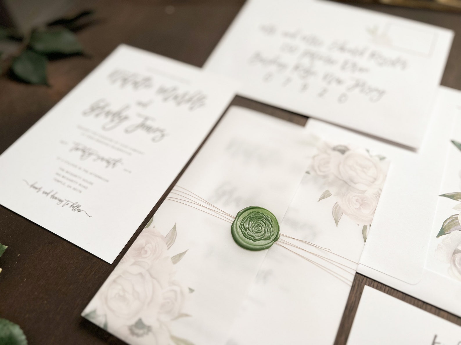 Vellum Wedding Invitation Set With Wax Seal White Florals and - Etsy