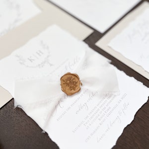 Elegant Minimal Wedding Invitation Set, Deckled Edge, Vintage Antique ...