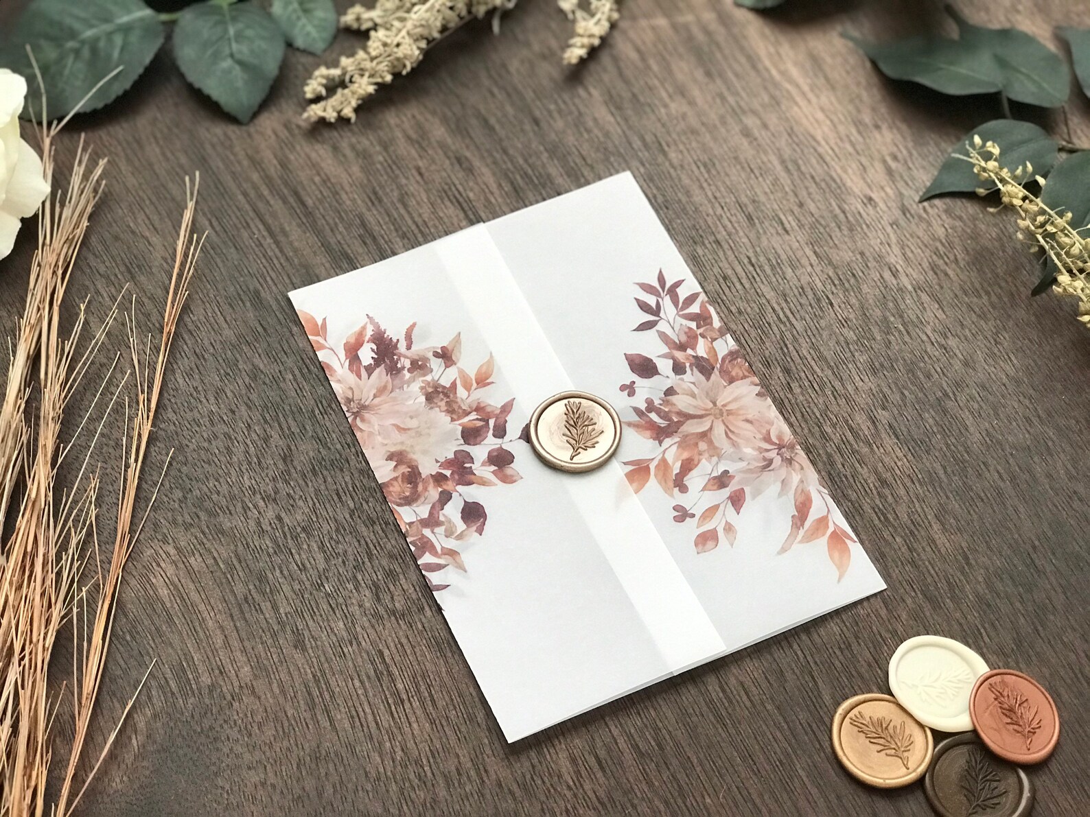 Fall Vellum Jacket With Rust Colored Leaves, Autumn Florals, Vellum ...